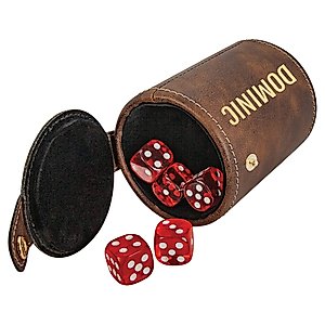 Personalized Set of Dice Cup with Storage Compartment Customized PU Leather Dice Cup with 5 Red Dice Custom Gift (Rustic/Gold)