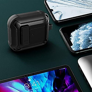 doeboe for AirPods 3rd Generation Case, Cover for AirPod 3 Generation Charging Case, Lock Lid Cover with Sturdy Keychain Supports Wireless Charging for Man Woman [LED Visible] (Black)