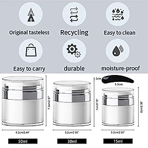 Roiper Cream Jar Vacuum Bottle, Makeup Lotion Travel Container Push Down Pump Dispenser, 15/30/50 ML Refillable Portable Airless Pump Bottles