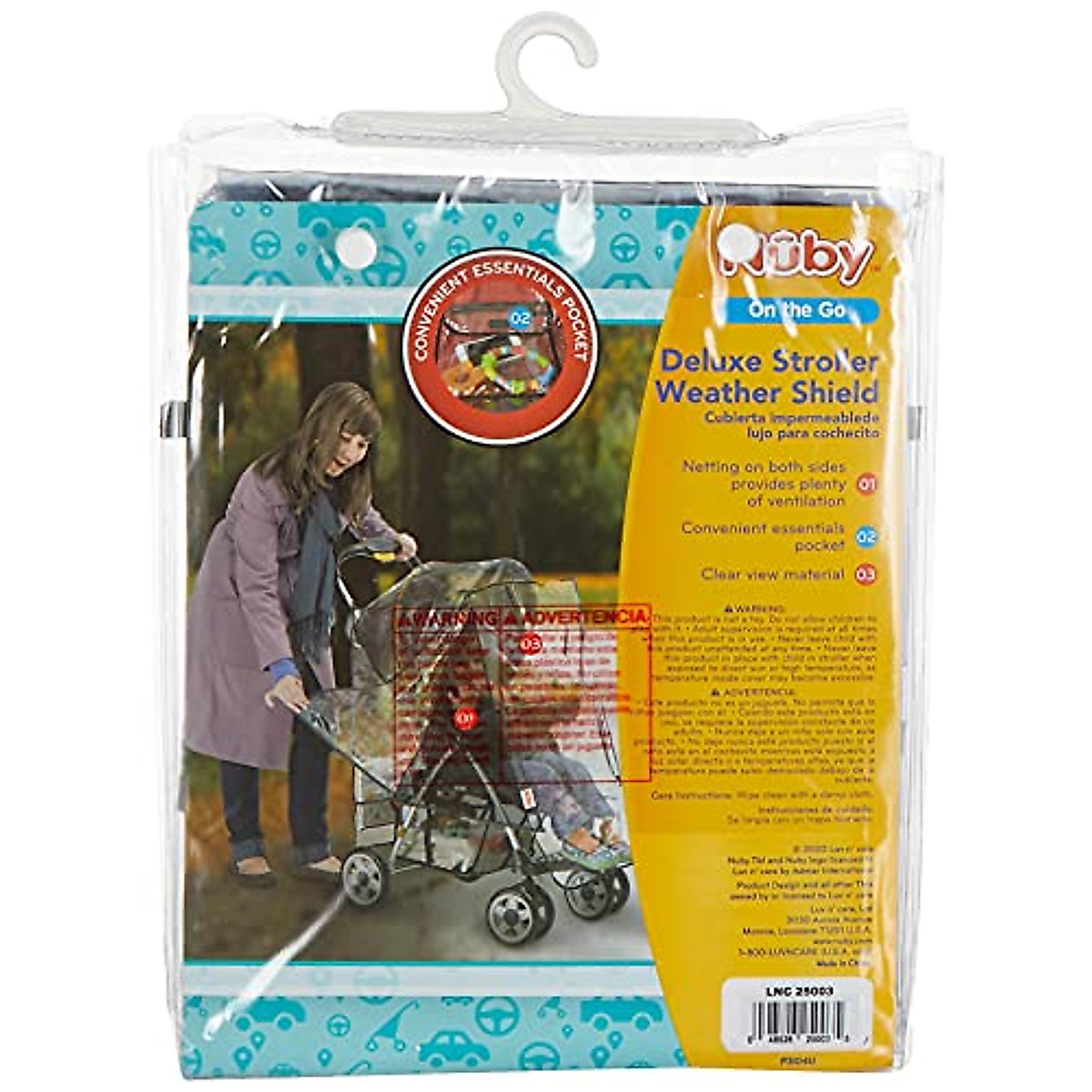 Nuby Deluxe Stroller Weather Shield, Clear Plastic Cover with Storage Pocket & Vented Sides
