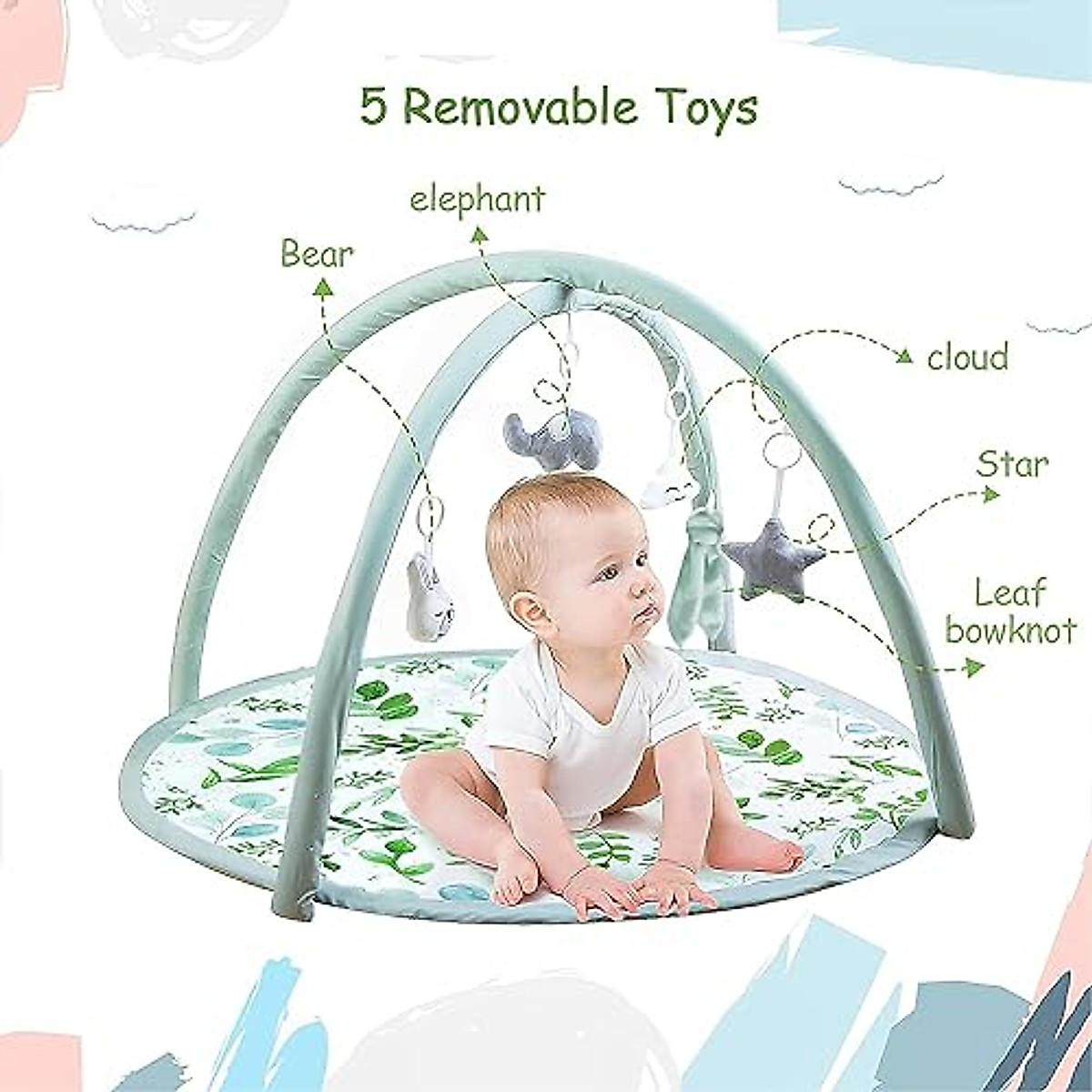 Baby Gym Play Mat for Infant Baby Play Gym Playmats for Newborn Activity Gym for Toddlers with 5 Hanging Toys