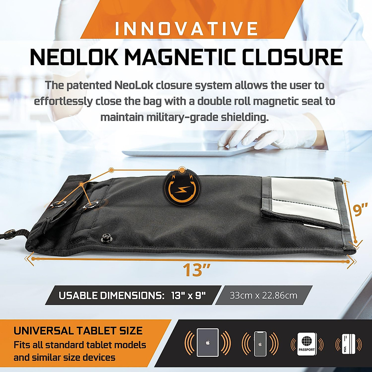 Mission Darkness NeoLok Non-Window Faraday Bag for Tablets (+ Secure Magnetic Closure) // Device Shielding for Law Enforcement & Military, Data Security, Anti-Hacking & Anti-Tracking Assurance
