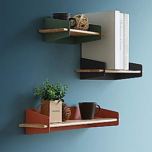 PIBM Stylish Simplicity Shelf Wall Mounted Floating Rack Wooden Collections Living Room Creative,3 Sizes,6 Colors Avaliable, Red , 29.5X10X15cm