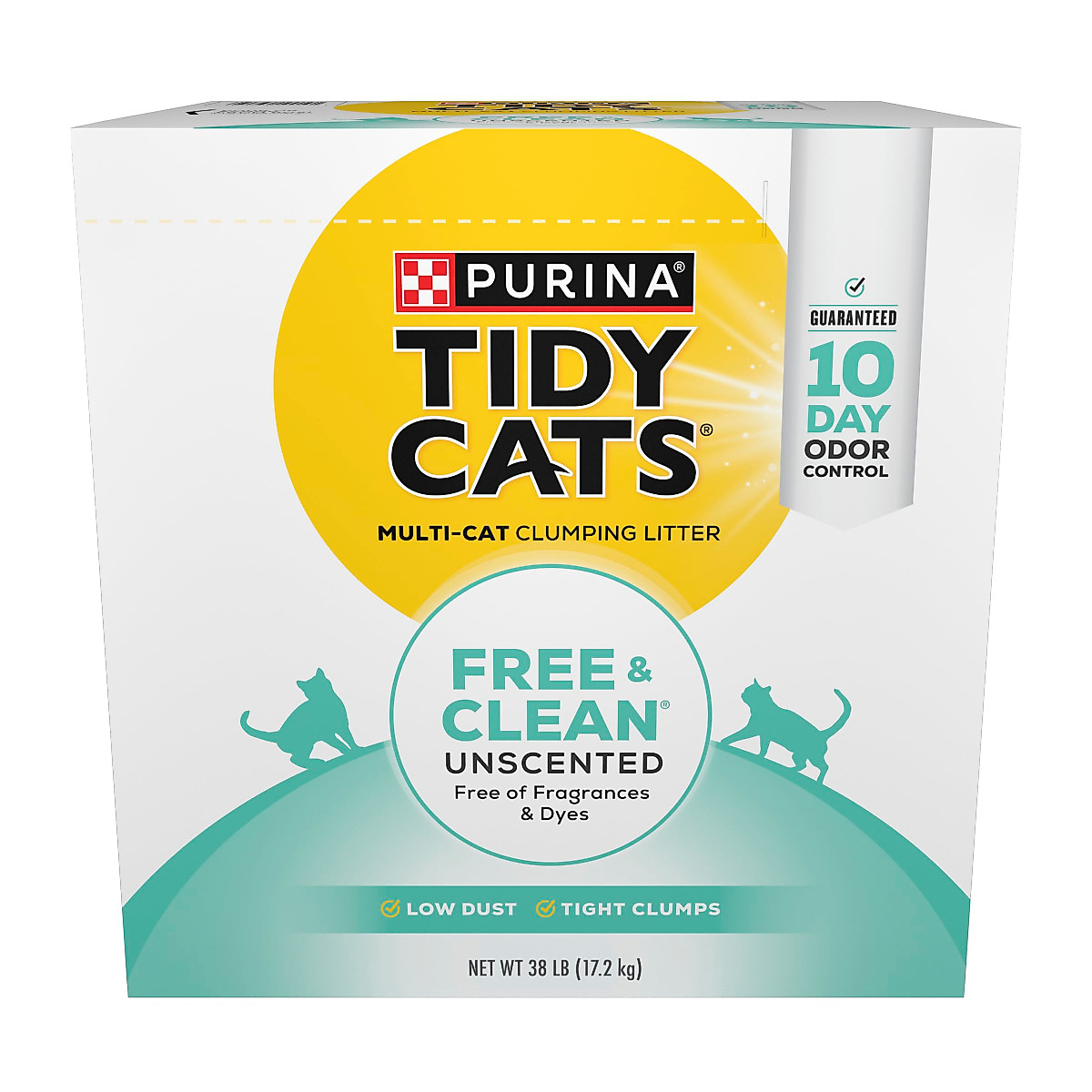 Purina Tidy Cats Clumping Cat Litter, Free & Clean Unscented Multi Cat Litter - 38 lb. Box