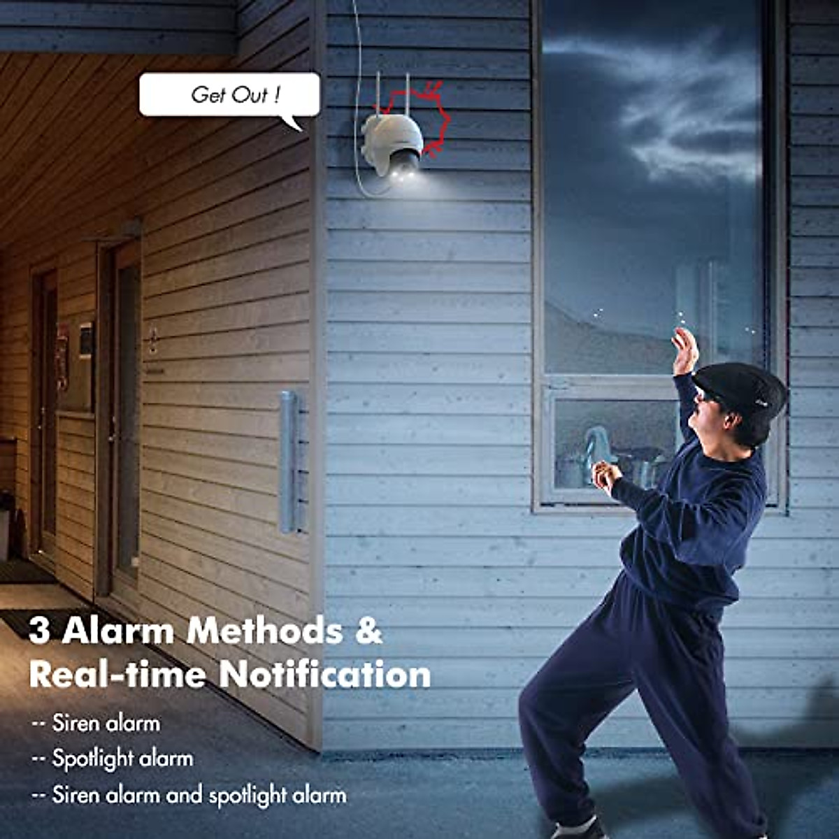 ZUMIMALL Security Cameras Wireless Outdoor, 2K 360° PTZ Outdoor Camera Wireless, Solar Security Cameras for Home, Spotlight & Siren/2.4G WiFi/3MP Color Night vision/2-Way Talk/PIR Detection/SD/Cloud