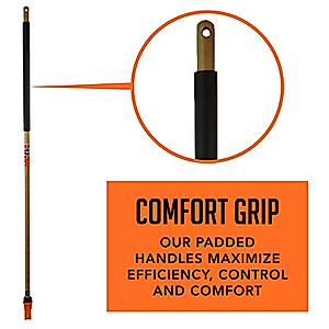 SWOPT 10” Premium Rough Surface Scrub Brush + 60" EVA Foam Comfort Grip Wooden Handle, Combo — Stiff Bristle Cleaning Brush with Interchangeable Long Handle — Clean Outdoor Surfaces Comfortably