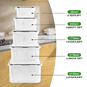 5 Pcs Fruit Storage Containers for Fridge, Berry Containers for Fridge with Lids, Airtight Fridge Organizer Bins with Vent Handle Lids, Keep Fruit, Vegetable, Meat Fresh Longer, Dishwasher Safe (5)