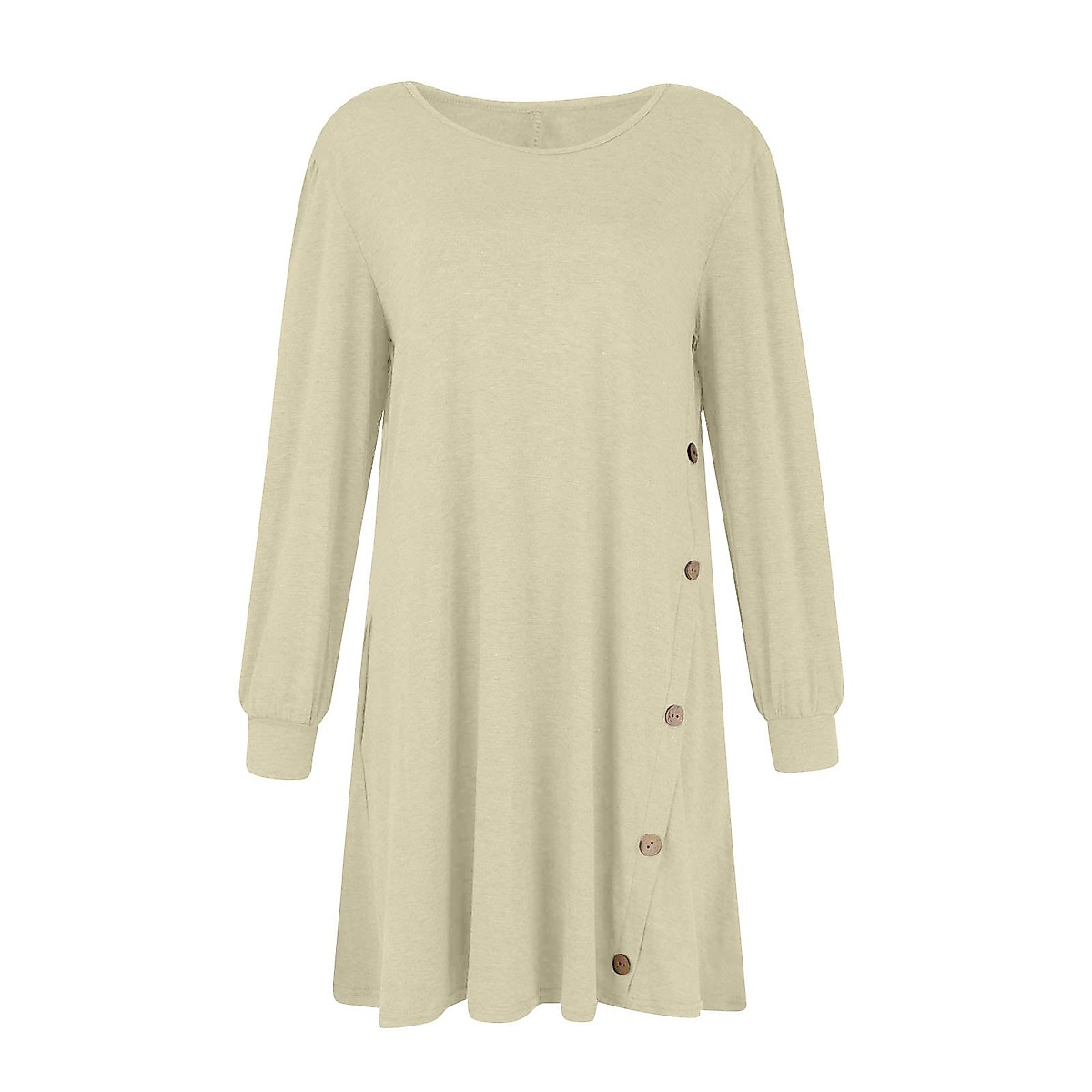 XPSJBBB Dresses for Women 2023 Long Sleeve Solid Color Shirt Dress Plus Round Neck Button Side Sweater Dresses Fall Clothes, Christmas Dresses for Women