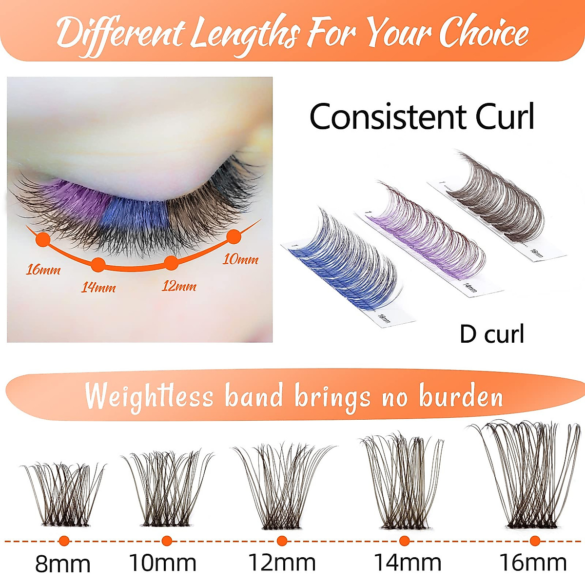 Cluster Lashes, Crislashes Lash Clusters 13 Rows Soft, DIY Eyelash Extensions, 78 PCS Resuable Cluster Eyelash Extensions at Home (F16 Mix 8-16mm-Brown)