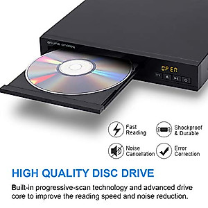 atune analog DVD Player HDMI CD Player with HD 1080p, All-Region Free, USB Input, Remote Control Multi-Angle Viewing AC/DC Adaptor Power Supply, Black