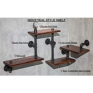 DOFURNILIM Industrial Rustic Wall Wood Pipe Ladder Floating Shelves - DIY Modern Storage Shelving Bookshelf for Bathroom Kitchen Office Home – Steampunk Bookcase (Floating Ladder shelves-51.18“W)