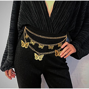 Glamorstar Chain Belts Multilayer Waist Chain Adjustable Waist Belt for Women Girls Butterfly Gold 130cm/51.2IN