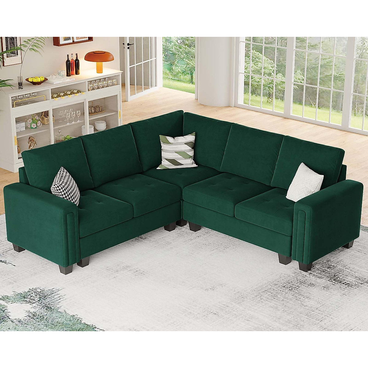 Belffin Velvet Modular Sectional Sofa Convertible Sectional Sofa Couch with Reversible Chaise L Shaped 4 Seater Corner Sofa Couch Green