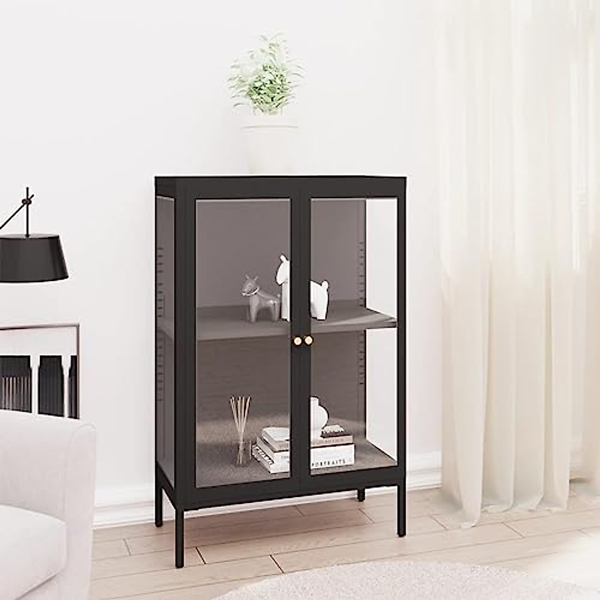 vidaXL Sideboard Black 29.5"x13.8"x41.3" Steel and Glass