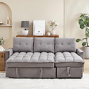 Chenille Convertible Sleeper Sectional Sofa with Reversible Storage Chaise and Pull Out Couch Bed , L Shaped Corner Sofabed with USB and tape-c Charging Ports for Living Room Office Small Places