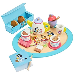 Bluey – Tea Party Set – Wooden 18-Piece Pretend Play Set with Tray, Teapot, Tea Cups, Biscuits, and Notepad for Children 3 Years and up – Imaginative Fun and Role-Playing, FSC Certified