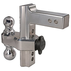 Trimax TRZ8AL 8" Premium Aluminum Adjustable Hitch with Dual Hitch Ball and T5 Receiver Lock, Polished Aluminum