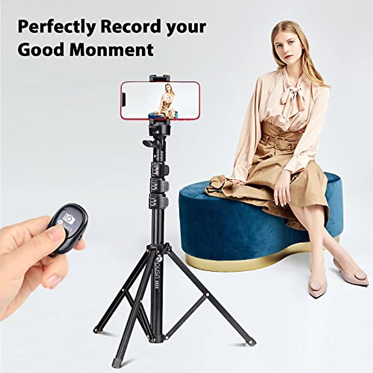 Hpusn Phone Tripod Stand: 48 inches Extendable Cell Phone Tripod, Selfie Stick for iPhone & Android Phone, Heavy Duty Aluminum & Lightweight