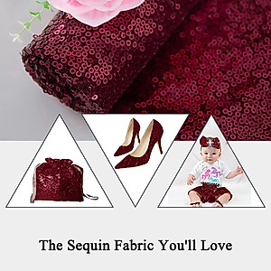 AMZLOKAE Fabric by The Yard Burgundy Sequin Fabric Glitter Fabric Shower Curtain Lining Fabric by The Yard for Dress Clothing DIY Sewing Material (1 Yard, Burgundy)