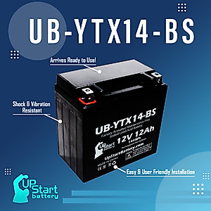 Replacement for 2012 Honda TRX420 Fourtrax Rancher 4x4 420 CC Factory Activated, Maintenance Free, ATV Battery - 12V, 12AH, UB-YTX14-BS