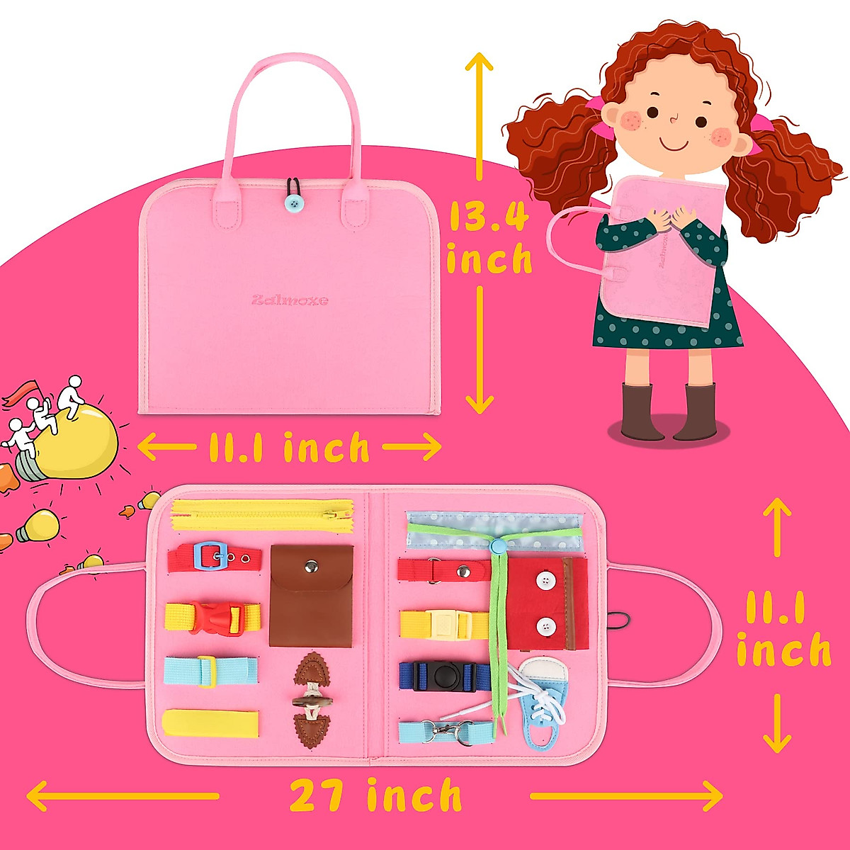 Zalmoxe 3D Montessori Toddlers Busy Board Busy Felt Books 16" Themes Preschool Daily Life Storytelling Early Learning Interactive Play Kit Learning Sensory Story Book Life Skill Education