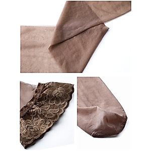 Boao 4 Pairs Women Thigh High Stocking Silicone Lace Top Stockings Silky Semi Sheer Tights for Women(Medium,Coffee)