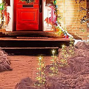 Joiedomi 4 Pack 18" Spiral Christmas Tree Pathway Light, 100 Count Warm White Waterproof Pathway Yard Stake for Christmas, Garden, Lawn, Indoor Outdoor Holiday Decoration