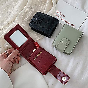 MOCOHANA Leather Makeup Lipstick Case with Mirror for Purse Cosmetic Pouch Travel Makeup Bag Holder Fits Most Popular Brands of Lipstick