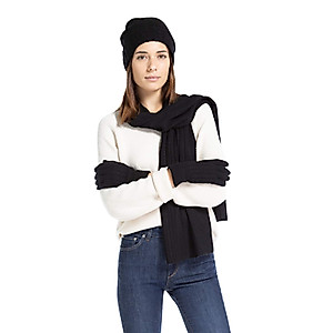 Fishers Finery Women's 100% Cashmere 3pc Cable Knit Set; Black Label Box (Black)