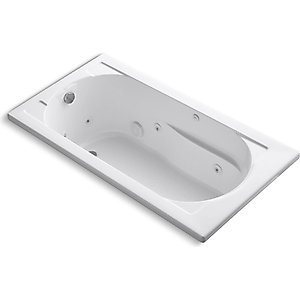 KOHLER 1357-0 Devonshire 60" x 32" Drop-In Whirlpool Bathtub with Reversible Drain, Whirlpool Tub with 8 Adjustable Jets, White