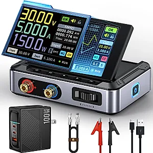 FNIRSI DPS-150 DC Power Supply Variable, 0-30V 0-5A Adjustable DC CNC Power Supply with 4-Digit IPS Display, <20mV Power Ripple, PD/QC/DC Input, PC Programmable Regulated Switching Power Supply