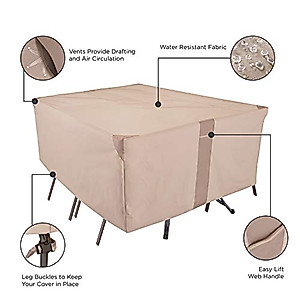 Modern Leisure 2912 Monterey Patio Table and Chairs, Furniture Set, Outdoor Cover, Rectangular/Oval (108 L x 82 D x 23 H inches) Water-Resistant, Khaki/Fossil