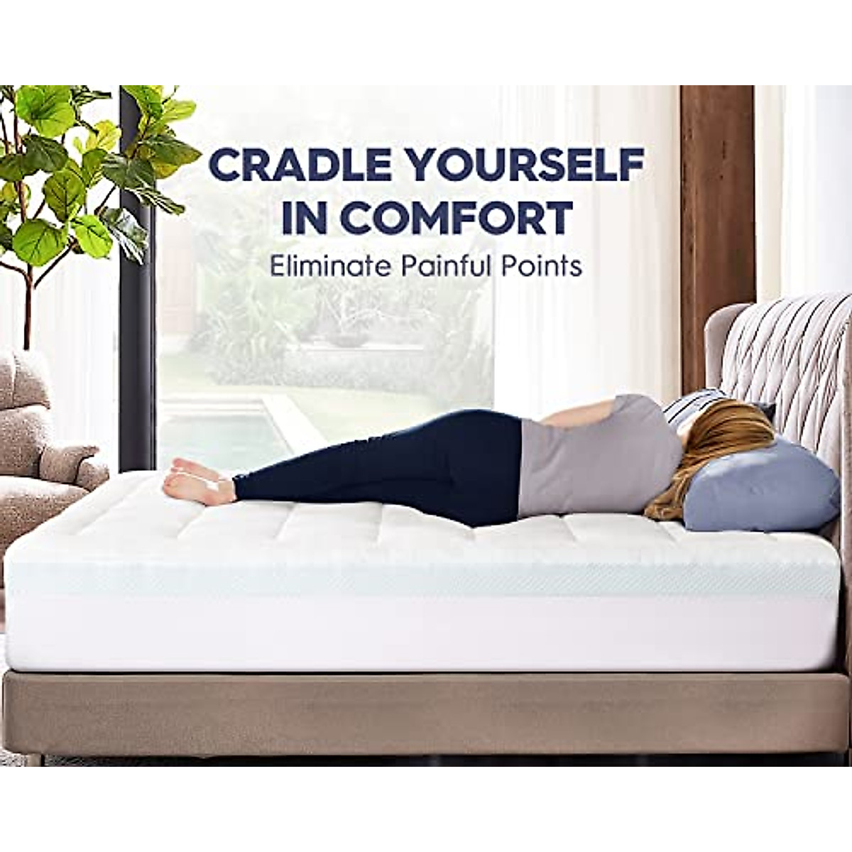 ELEMUSE Dual Layer 4 Inch Memory Foam Mattress Topper Queen Size, 2 Inch Cooling Gel Memory Foam Plus 2 Inch Bamboo Pillow Top Cover, Comfort Support Back Pain Relief