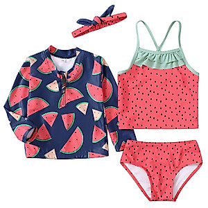 Toddler Baby Girls' 4-Piece Rashguard Sets Sun Protection Watermelon Print 3Y