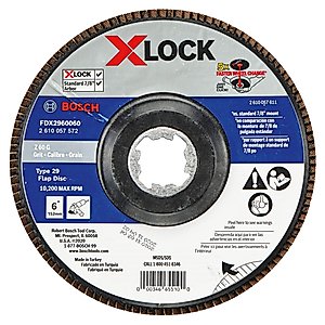 Bosch FDX2960060 1-Piece 6 in. X-Lock Flap Disc 60 Grit Compatible with 7/8 in. Arbor Type 29 for Applications in Metal Blending and Grinding