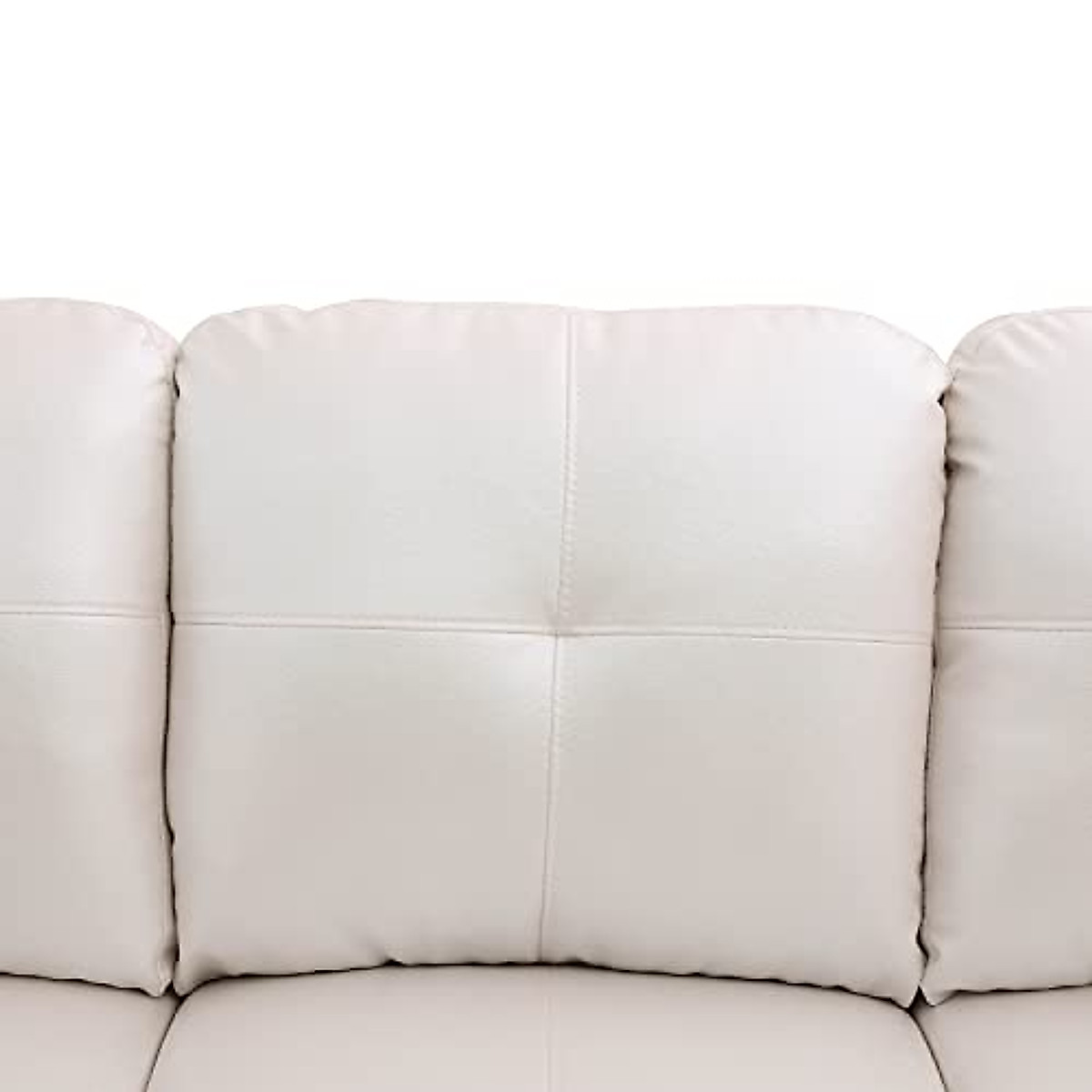 EZLUX Pearl White Faux Leather L-Shaped Left Chaise Sectional Sofa Couch Set with Ottoman for Living Room