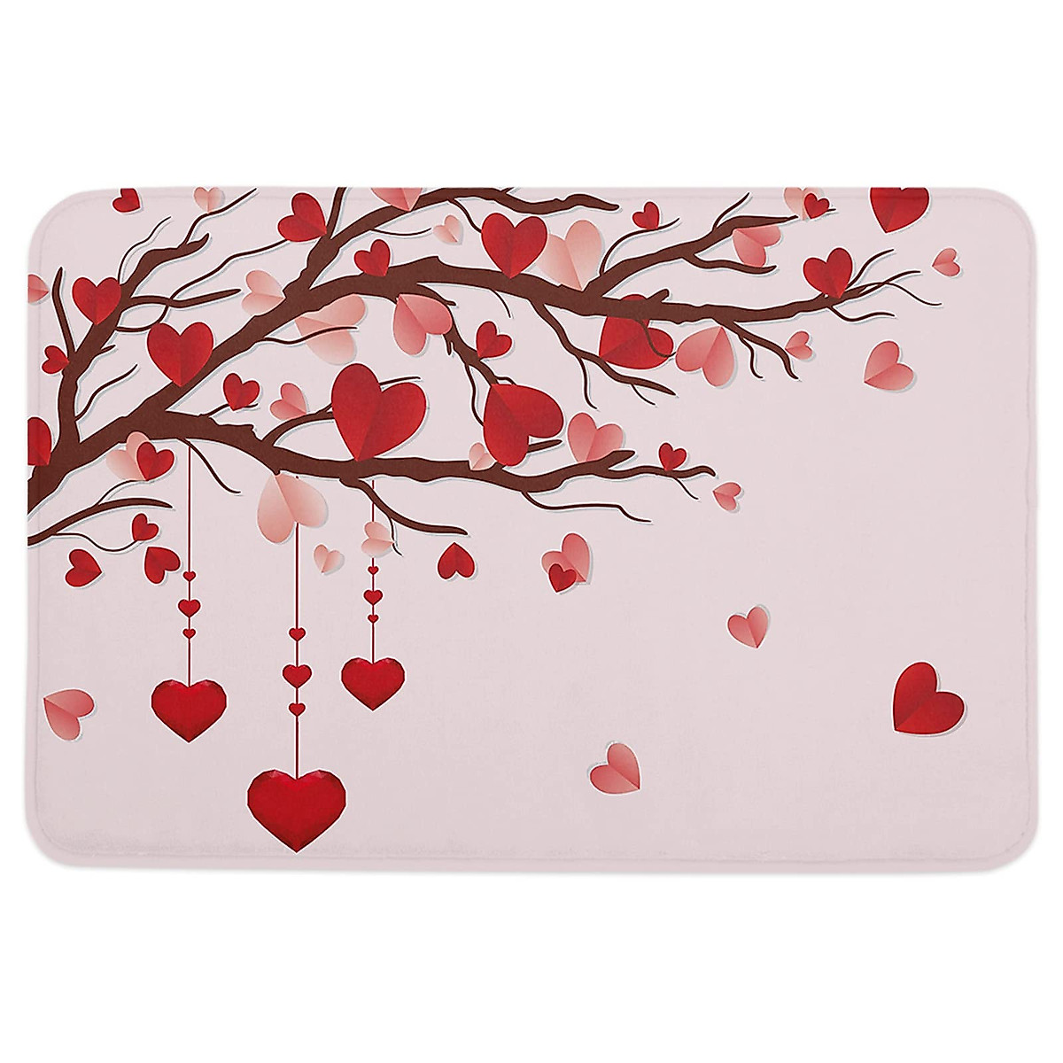 Valentine Bath Rugs Love Heart Tree Bathroom Rugs Pink Red Romantic Love Sponge Doormat Absorbent Non Slip Backing Soft Flannel Mat Memory Foam Mats Carpet for Bathroom Kitchen, 20 x 31.5 inches