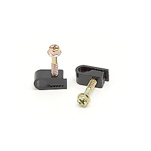 THE CIMPLE CO - Single Coaxial Cable Clips, Cat6, Electrical Wire Cable Clip, 1/4 in (6 mm) Screw Clip and Fastener, Black (100 Pieces per Bag)