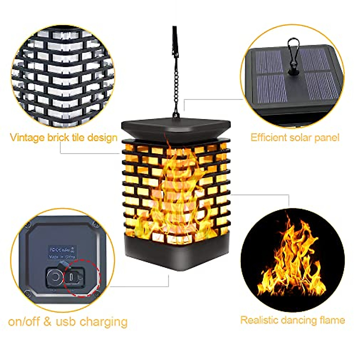 arzerlize Solar Lanterns Outdoor Hanging, Garden Decorations, led Solar Lights Dancing Flame Patio Decor Pathway Landscape Waterproof auto on/Off Yellow 4/P