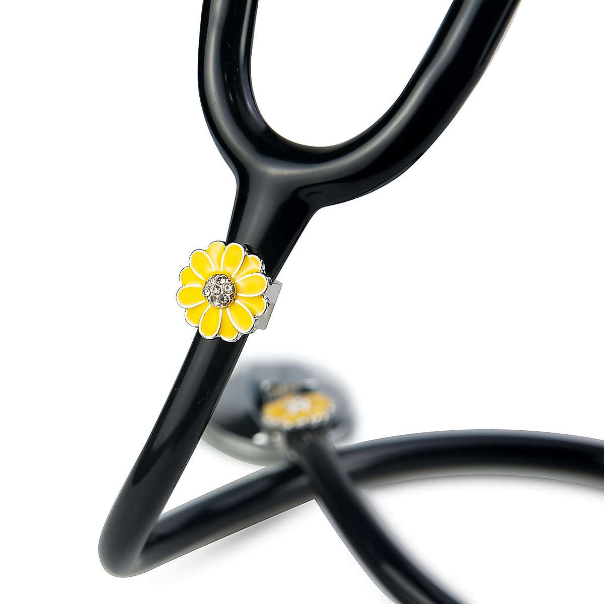HEYGOO 2 Pack Sunflower Bling Stethoscope Charms, Unique Stethoscope Id Name Tag for Doctor Nurse Christmas Gift