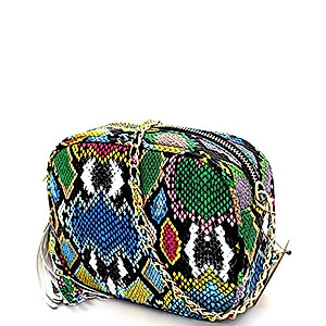 Girls Womens Leopard Print PU Leather Fur Round Square Crossbody Bag Purse (Square - Multicolor Snake Print)