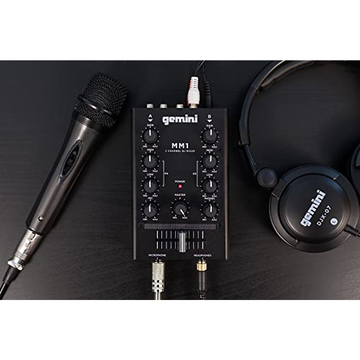 Gemini Sound MM1 Professional Audio 2-Channel Dual Mic Input Stereo 2-Band Rotary Compact DJ Podcast Mixer with Cross-Fader and Individual Gain Control