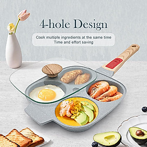 RANXINGST Ceramic Egg Frying Pan with Lid, Nonstick 4 Cup Fried Egg Pan with Detachable Handle, Omelette Pan Induction Compatible - Blue