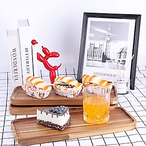 Solid Acacia Wood Serving Trays and Platters (14 x 5.5 in) Rectangular Wooden Serving Platters,Wood Boards for Food, Vegetables, Fruit, Charcuterie, Appetizer Serving Tray, Cheese Board (3 pcs)