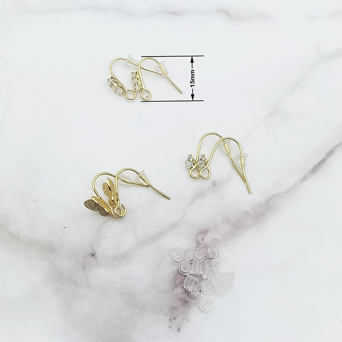 INSPIRELLE 30 PCS / 15 Pairs Earring Hooks with Crystal Gold Plated Long-Lasting Earring Findings with Clear Backs for Jewelry Making