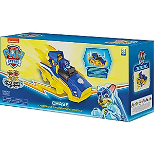 Paw Patrol, Mighty Pups Charged Up Chase Transforming Deluxe Vehicle Preschool Toy with Lights and Sounds