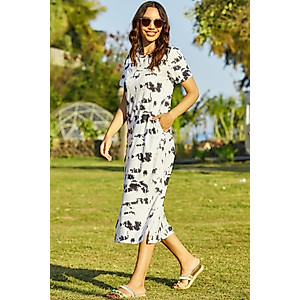 Naggoo Tie Dye Maxi Dresses for Women Casual Summer Round Neck Beach Dress