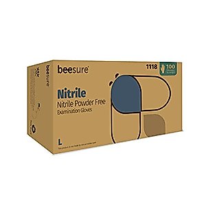 BeeSure BE1118 Nitrile Powder Free Exam Gloves, Large (Pack of 100),Strips