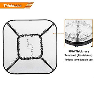 VINGLI Glass Patio Table with Umbrella Hole, 32" Square Outdoor Dining Table Steel Tempered Glass Patio Table Outdoor Table for Balcony Garden Deck