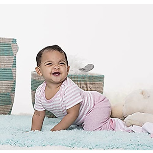 Lamaze Baby Girls' Super Combed Natural Cotton Short Sleeve Bodysuit, Snap Closure, 5 Pack, Pink and White Variety, 3 Months